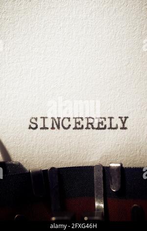 Sincerely word written with a typewriter Stock Photo - Alamy