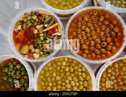 Types of spanish olives in the market Stock Photo - Alamy
