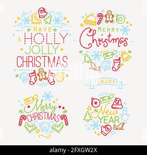 Vintage Merry Christmas decorative label with curved arch line and ...