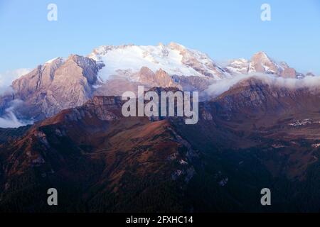 Morning view of mount Marmolada, South Tirol, dolomites mountains ...