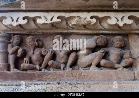 Erotic Human Sculptures at Vishvanatha Temple, Western temples of Khajuraho, Madhya Pradesh ...