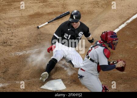 Chicago White Sox Nick Madrigal (1) bats during a baseball game against ...