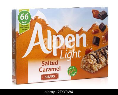 SWINDON, UK - MAY 27 2021: Alpen Light Salted Light bar high in fibre ...