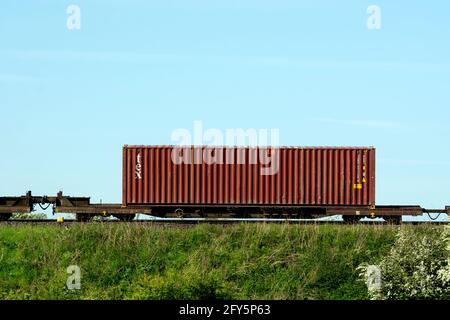 Tex container on a freightliner train, Warwickshire, UK Stock Photo - Alamy
