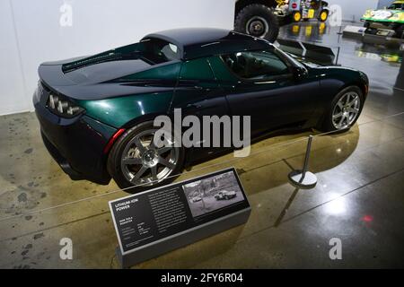 General overall view of the 2008 Tesla Roadster, on display at the ...