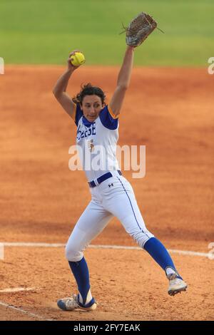 McNeese State pitcher Whitney Tate (5) throws during an NCAA softball ...
