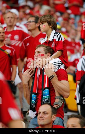 Denmark fans show their support in the stands during the UEFA Euro 2024 ...