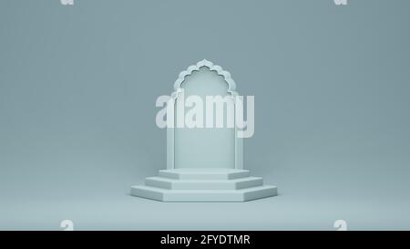 Step Stage Podium Stage backdrop with Arabic arch . 3d rendering Stock ...