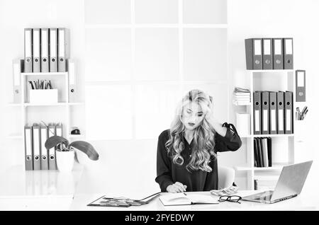 Analysis concept, money review. spending money online. working from ...