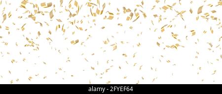 Falling realistic shiny golden tiny confetti isolated on transparent background. Birthday ...
