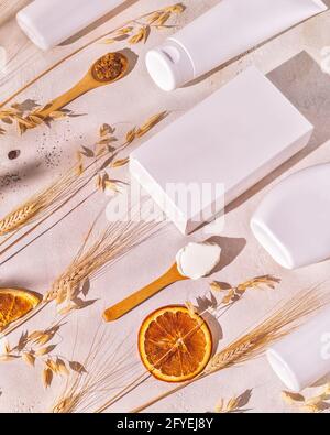 Ingredients for natural scrub on dark wooden background Stock Photo - Alamy