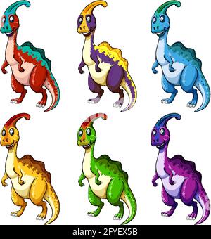 Set of Parasaurus dinosaur cartoon character illustration Stock Vector ...