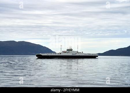 MOLDE, NORWAY - Jul 26, 2020: Fjord1 ferry line is crossing the ...