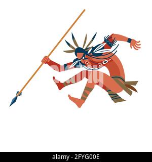 Aztec tribe people in wild desert landscape vector illustration ...