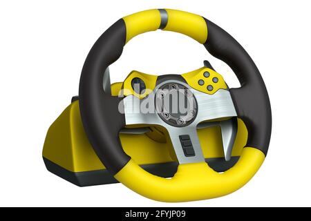 Realistic leather steering wheel isolated on a black background Stock ...