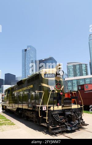 Railway carriage in the livery of the Canadian Pacific Railway in ...