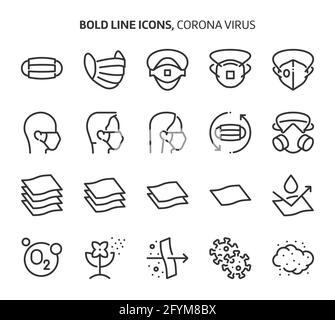 Corona virus, bold line icons. The illustrations are a vector, editable ...