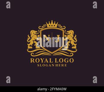 NJ Letter Lion Royal Luxury Logo template in vector art for Restaurant ...