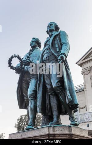 Statue of famous german writers Goethe and Schiller in Weimar, Germany ...