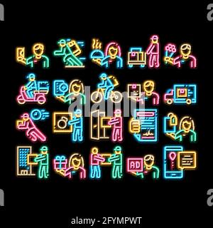 Courier Delivery by Bicycle neon glow icon illustration Stock Vector ...