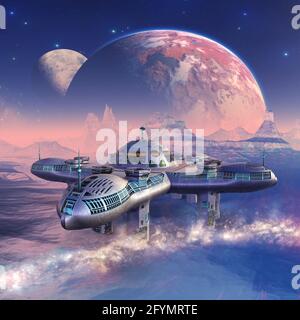 Futuristic base on an alien planet 3d Illustration Stock Photo - Alamy