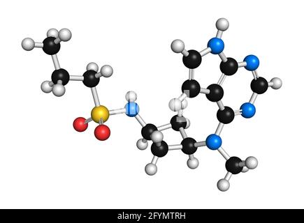 Abrocitinib atopic dermatitis drug molecule (JAK1 inhibitor). Stylized ...