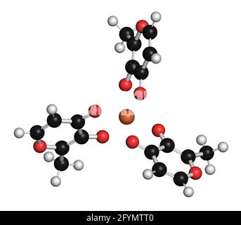 Ferric maltol iron deficiency drug molecule. Stylized skeletal formula ...