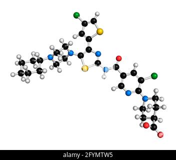 Avatrombopag thrombocytopenia drug molecule. 3D rendering. Atoms are ...