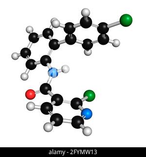 Boscalid fungicide molecule. 3D rendering. Atoms are represented as ...