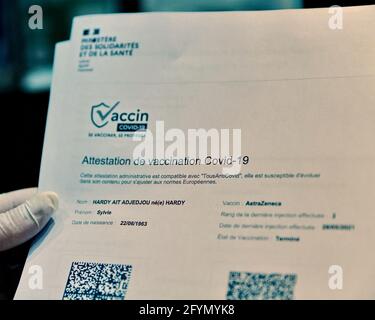 AstraZeneca vaccination in a pharmacy in Seine-Saint-Denis, near Paris ...