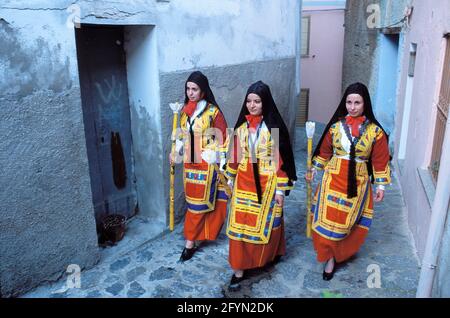 Italy, Sardinia, village of Desulo, procession of Corpus Domini Stock ...