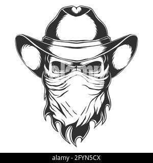 Demon Cowboy face. Wild West devil gunfighter. Angry Western daemon ...