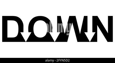 Vector icon concept of down word with arrows moving down. Black ...