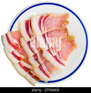 Smoked bacon with slices isolated over white background Stock Photo - Alamy