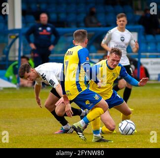 Joe Sbarra #7 of Solihull Moors celebrates his teams win on a fans ...