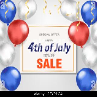 Special offer sale. Fourth of July USA, balloons & flag banner. United ...