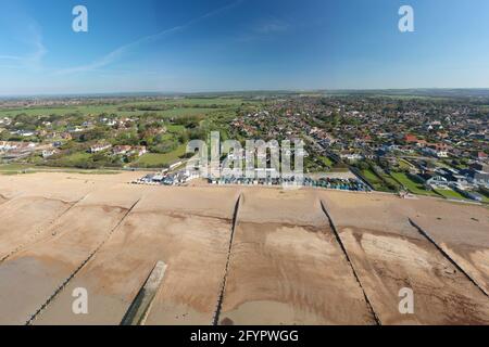 Ferring seafront on the English Channel with the Aerial view of Ferring ...