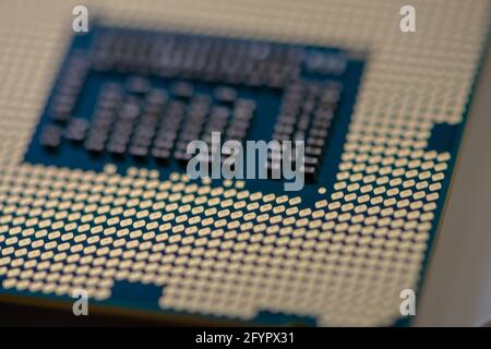 Close-up of a CPU golden pads. Shallow depth of field Stock Photo - Alamy