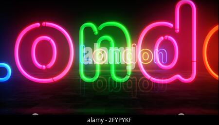 London symbol neon symbol. Light color bulbs with romantic city sign ...