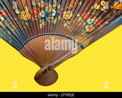 antique elegant Spanish silk folding fan hand painted with artistic ...