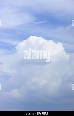 Top of a growing cumulus cloud rising through the several layers of the ...