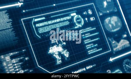 HUD Robot Scanning System ability user interface computer screen display with pixels background ...