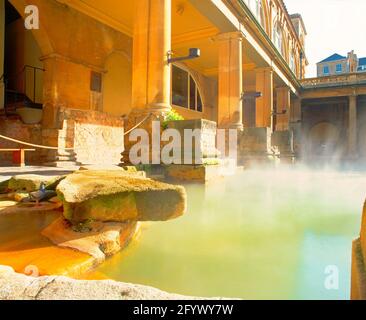 Natural Roman baths outdoors with hot steam and thermal water. Old ...