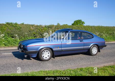 1987 80s eighties blue Ford Capri Laser fastback coupé, 2000cc petrol ...
