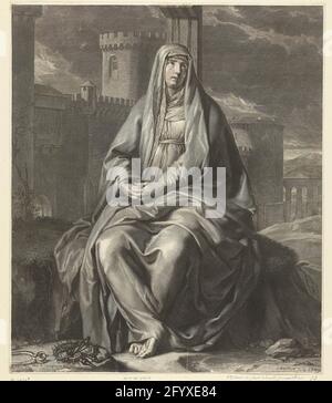 . Maria, crying and with folded hands, is standing against the bottom ...