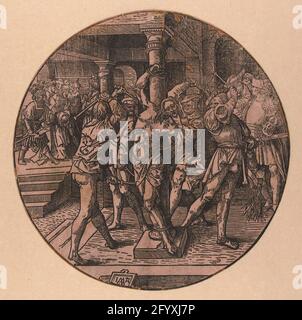 The scourging of Christ; The round passion. Christ tied to column ...