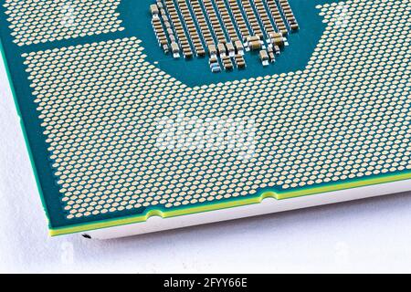 Computer CPU processor showing pin connections and components Stock ...