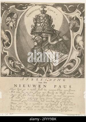 Grotesque cartoon on the Roman church (center plate), 1605 print ...