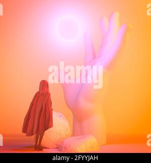 Fantasy landscape, sci-fi, post apocalyptic. Statue of a hand coming ...