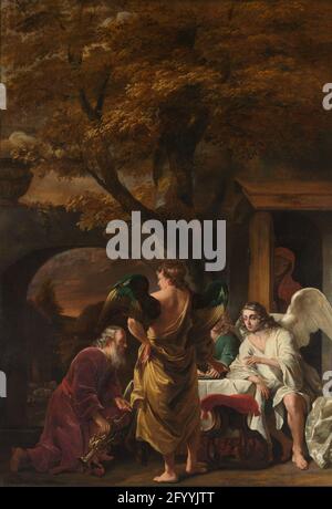 Abraham receives the three angels, At the oak grove of Mamre three men ...